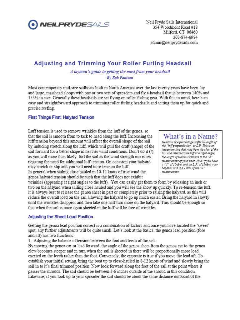 Trimming Roller Furling Headsails Guide | PDF | Sail | Water Transport