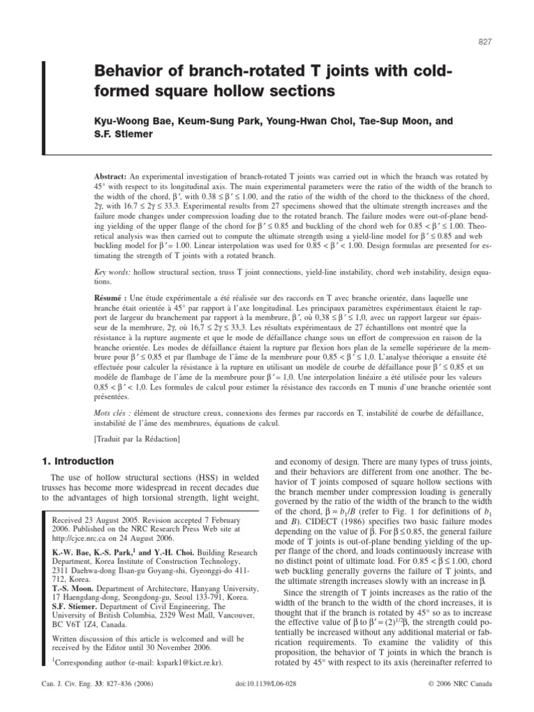 09 Behavior of Branch-Rotated T Joints With Cold-Formed Square Hollow ...