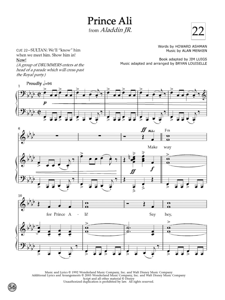 Prince Ali Sheet Music and Lyrics | PDF