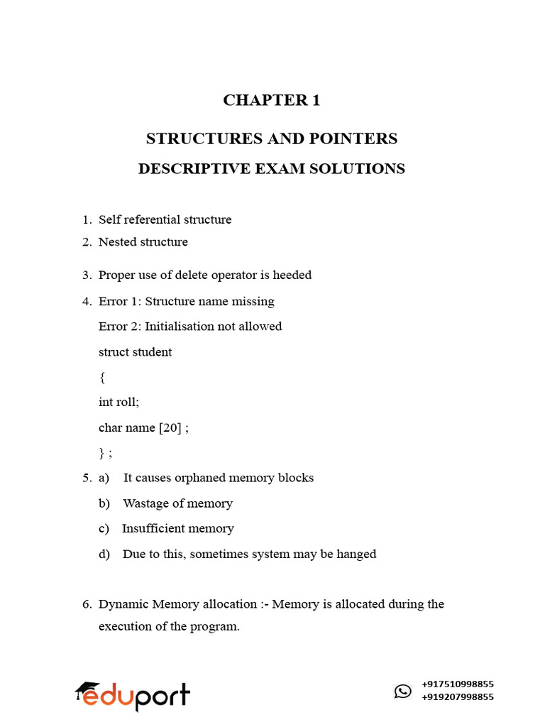 1structures And Pointers Solutions Pdf Pointer Computer Programming Software Engineering