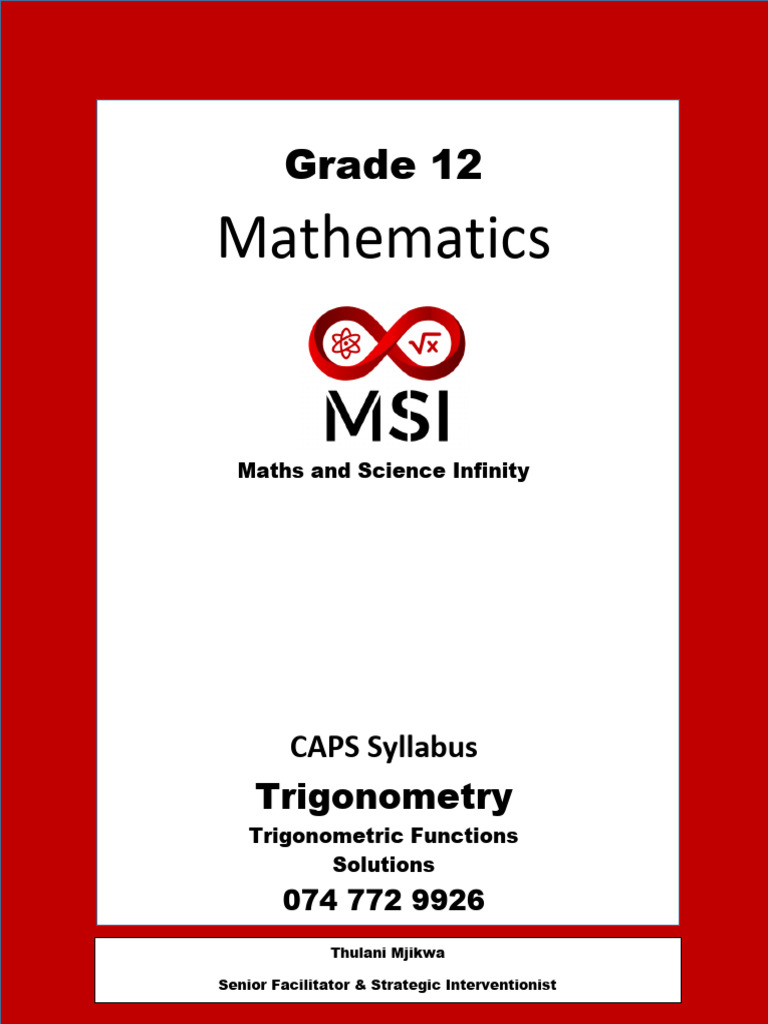 Trigonometric Functions Revision Booklet Pdf Trigonometry