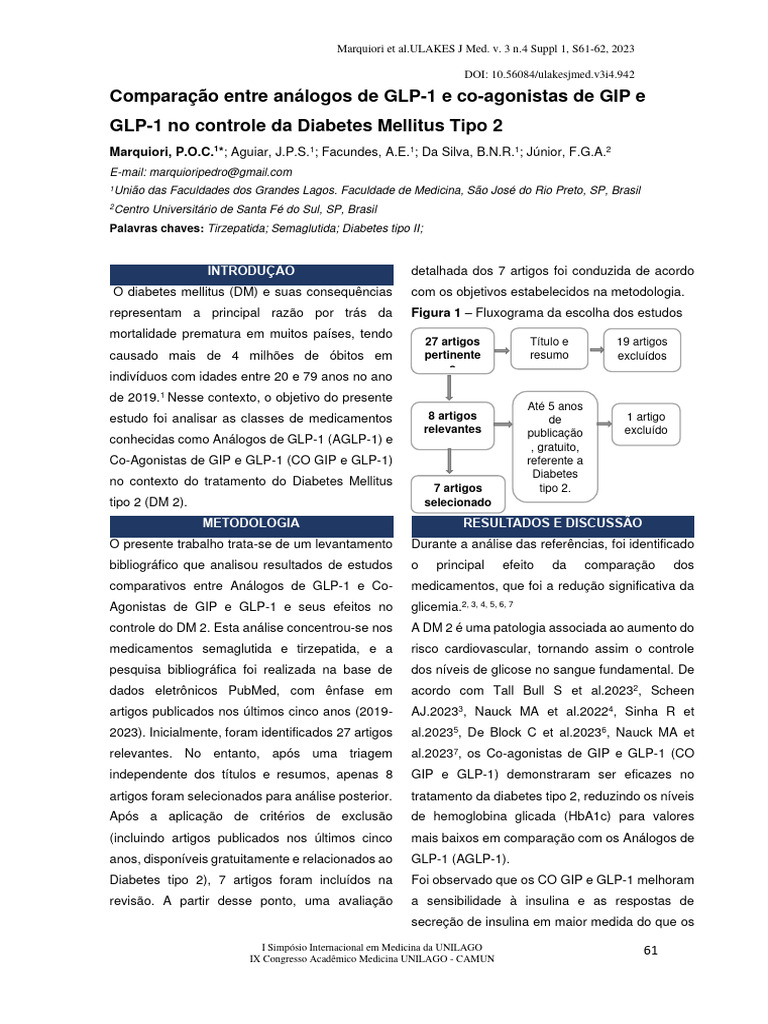 DM2 - Comparação Entre Análogos de GLP-1 e Co-Agonistas de GIP | PDF ...
