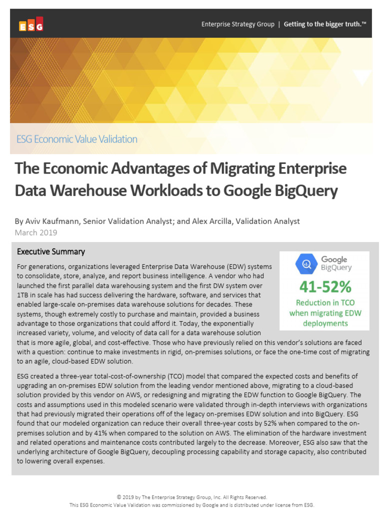 Esg Economic Validation Migrating To Google Bigquery | PDF | Cloud Computing | Business Intelligence