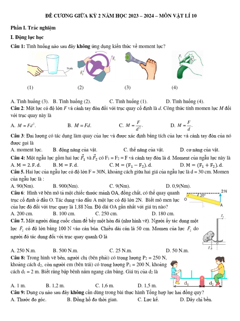 De Cuong GK2 Ly 10 2023-2024 | PDF