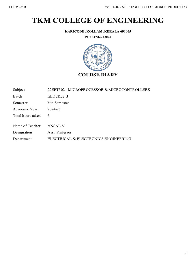 Microprocessor & Microcontrollers Course Guide | PDF | Embedded System | Engineering