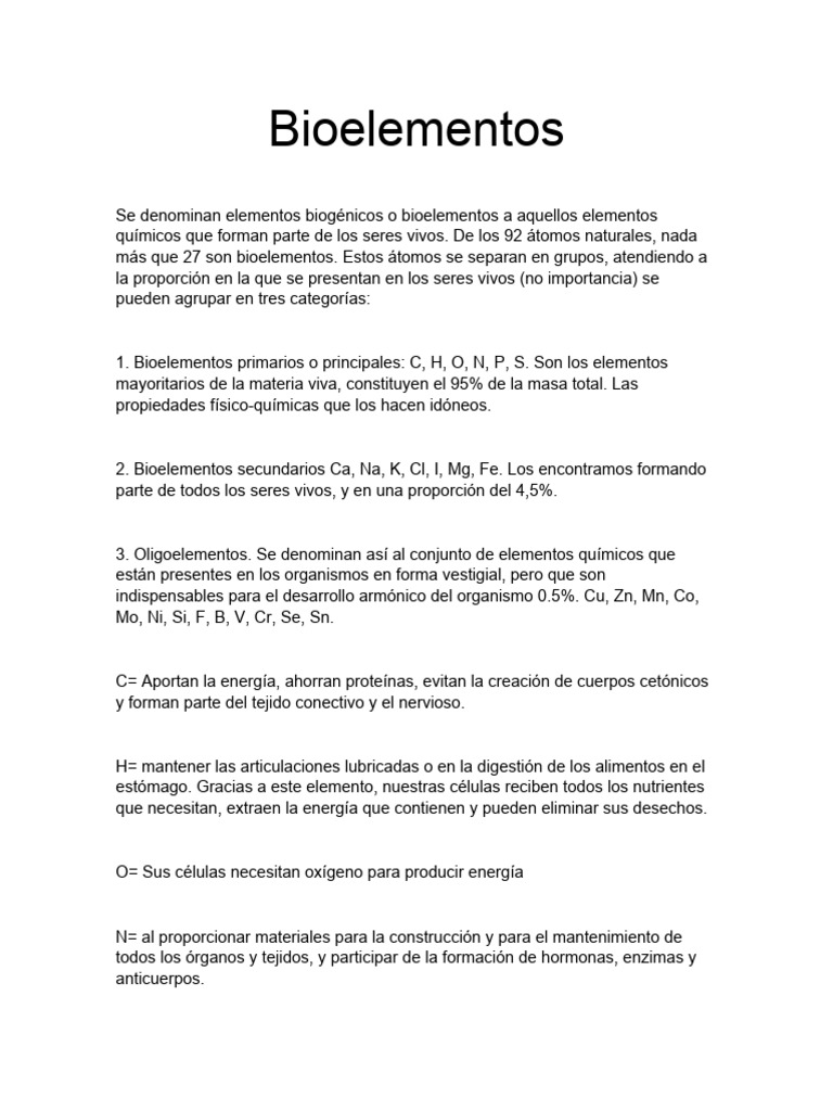 Bioelementos | PDF | Sangre | Hueso