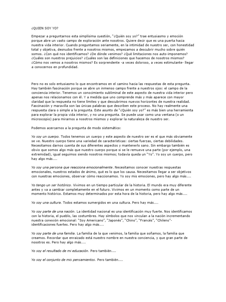 Lectura Quien Soy Yo | PDF | Las emociones | Nación