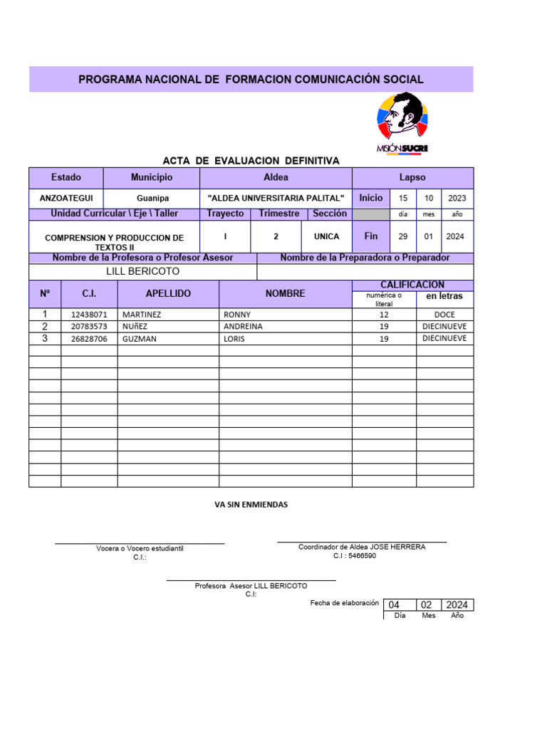 Formatos Actas de Notas Varios | PDF