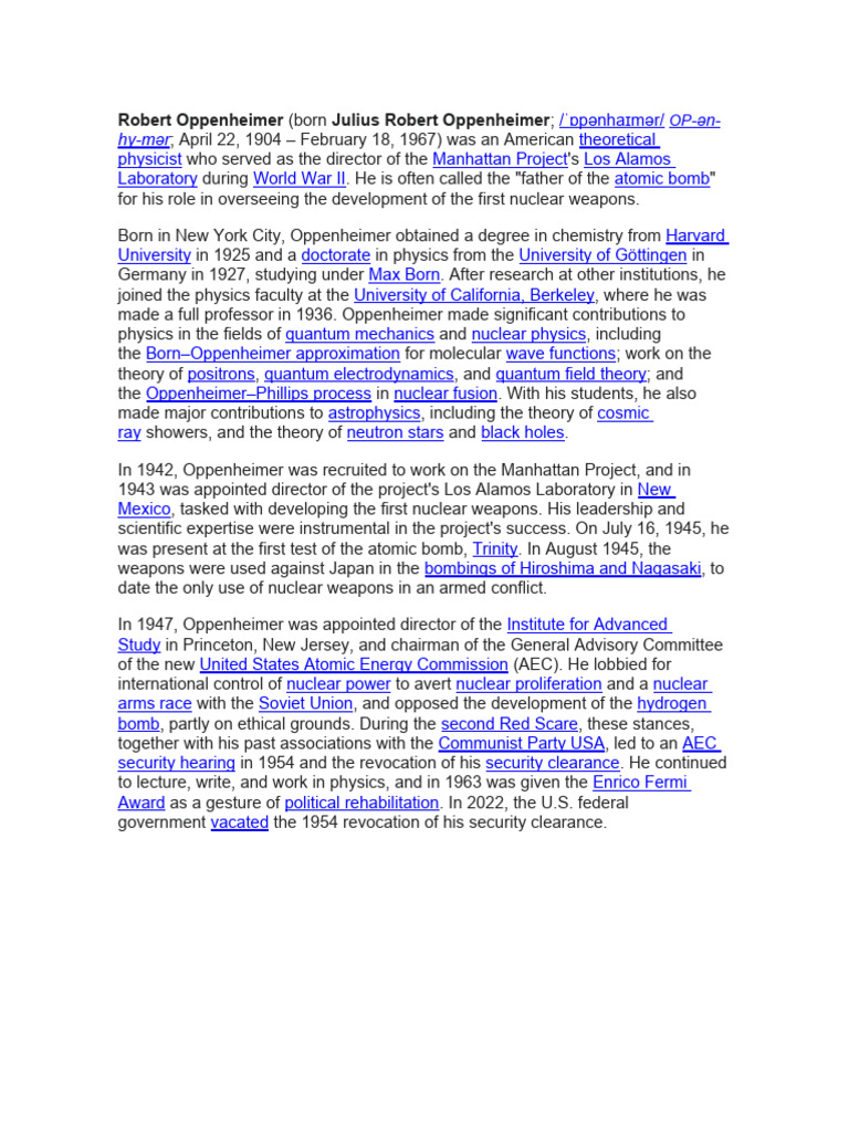 Robert Oppenheimer | PDF | Nuclear Physics | Nuclear Technology