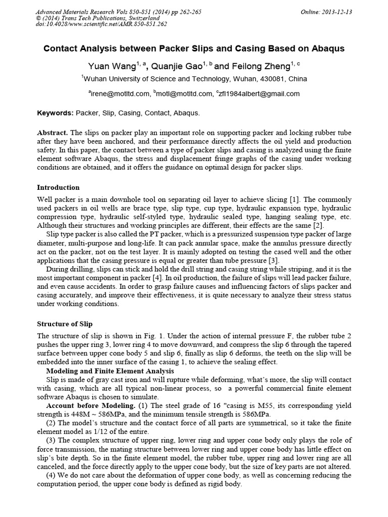Contact Analysis between Packer Slips and Casing Based on Abaqus | PDF ...