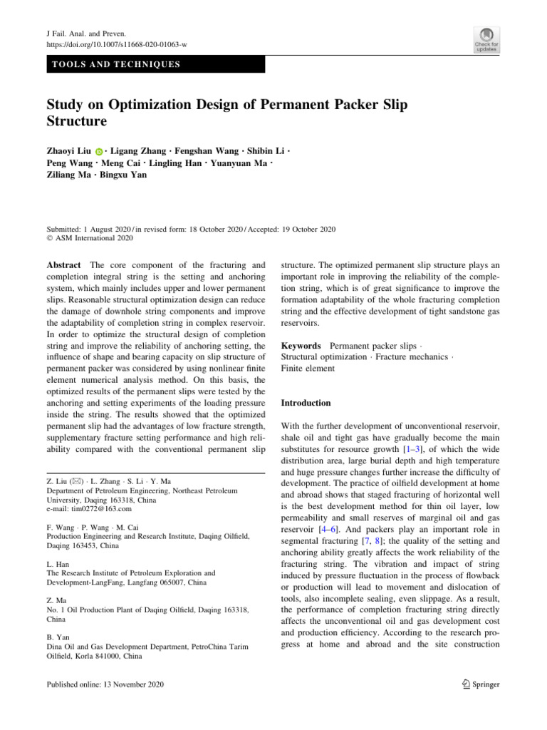 Study On Optimization Design of Permanent Packer Slip Structure | PDF ...
