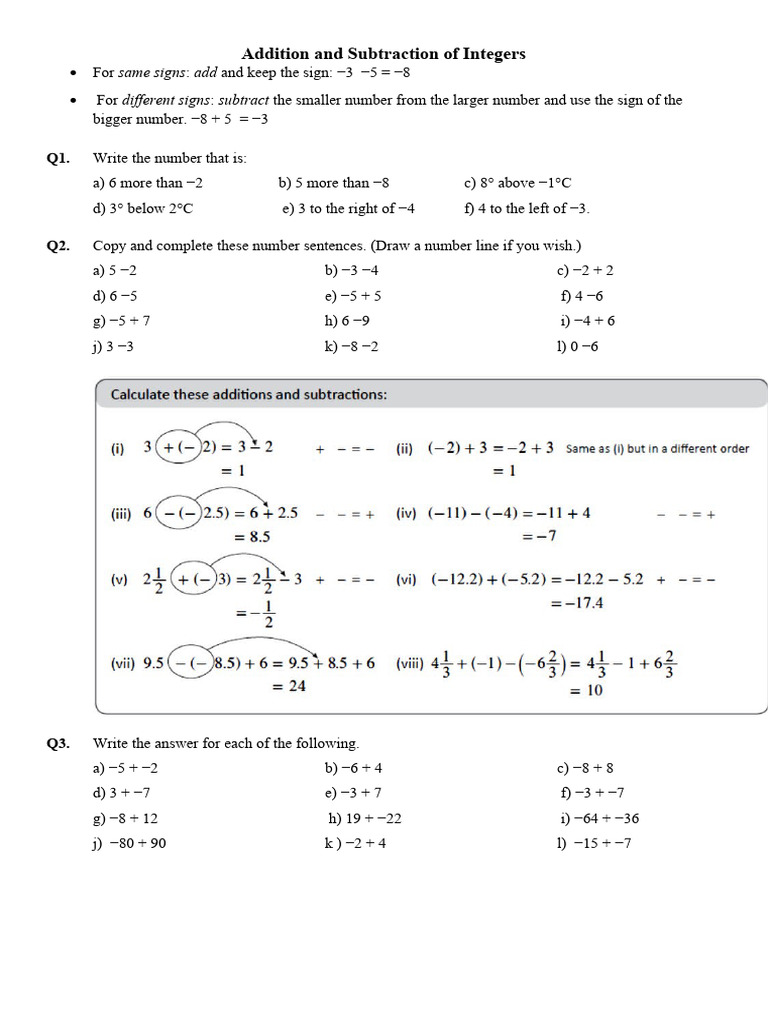 3 Addition and Subtraction of Integers | PDF