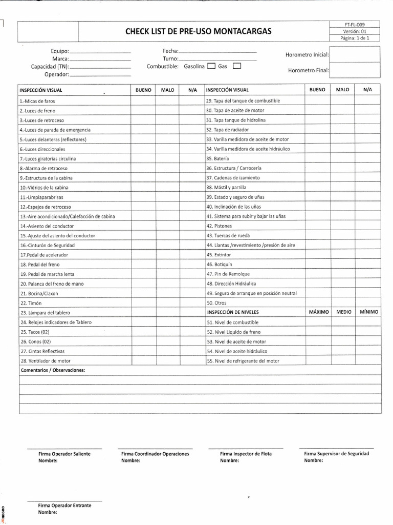 Check List Montacargas | PDF | Vehículo de motor | Vehículos