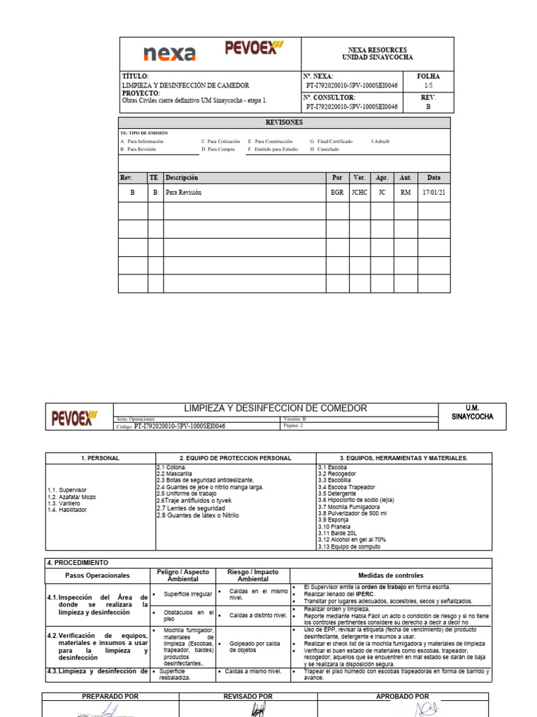 Pt-I792020010-5pv-1000sei0046-Rb Limpieza y Desinfeccion de Comedor | PDF | Residuos