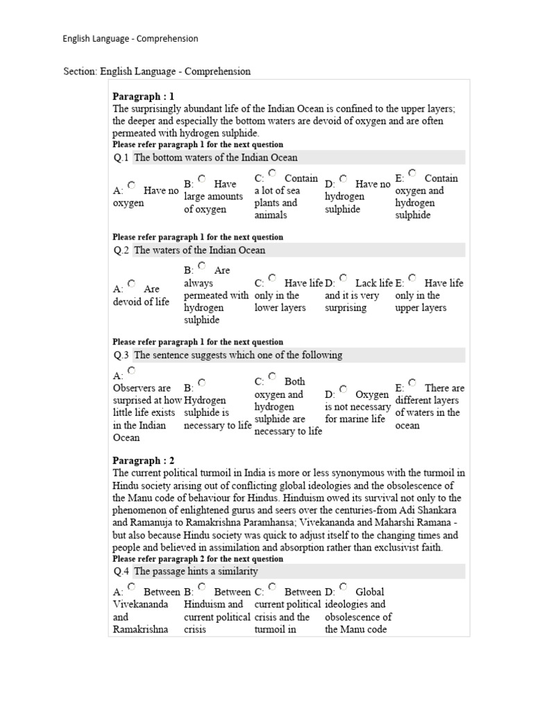 Section_English Language - Comprehension | PDF | Guru | Water