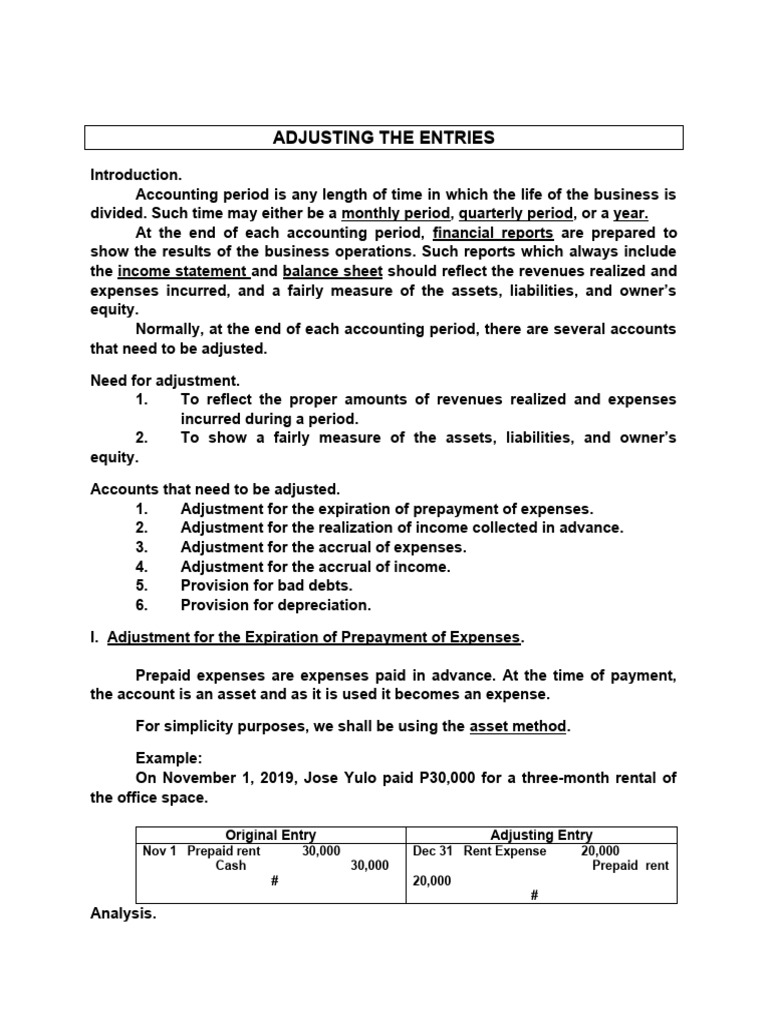 Lecture V. Adjusting The Entries | PDF | Debits And Credits | Expense