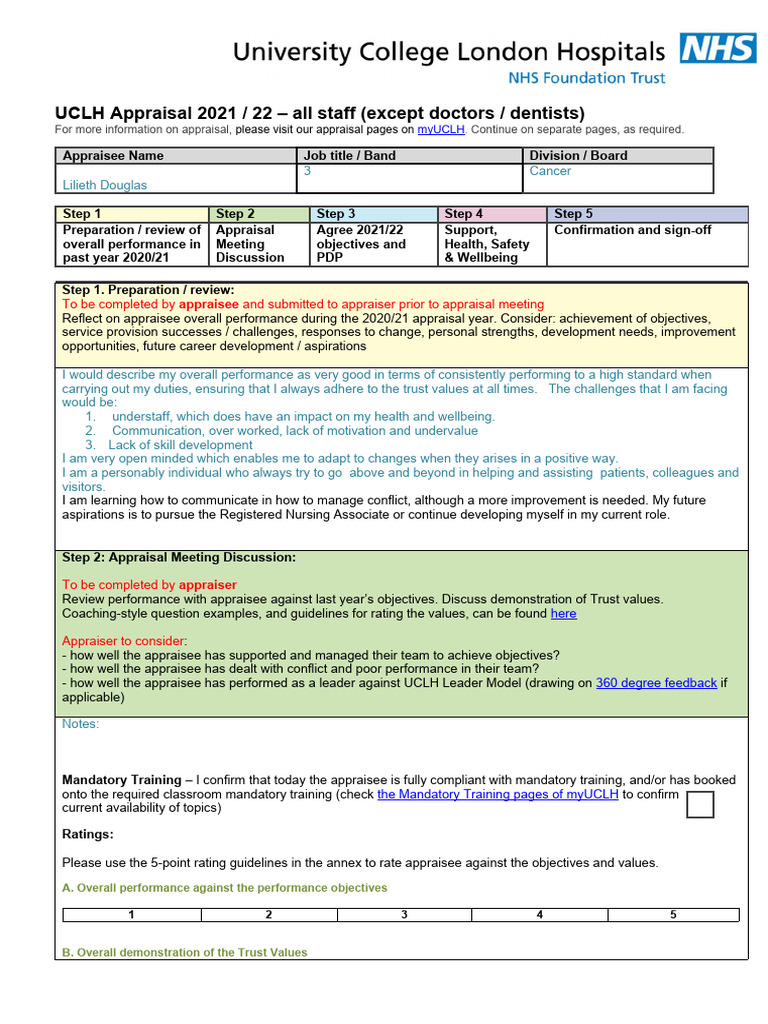 UCLH Staff Appraisal Guide 2021/22 | PDF | Appraiser