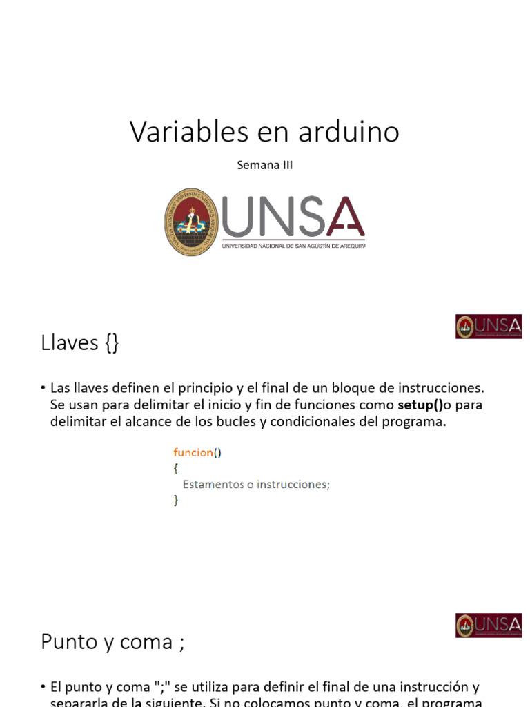 SEMANA III Variables en Arduino | PDF | Variable (informática) | Poco