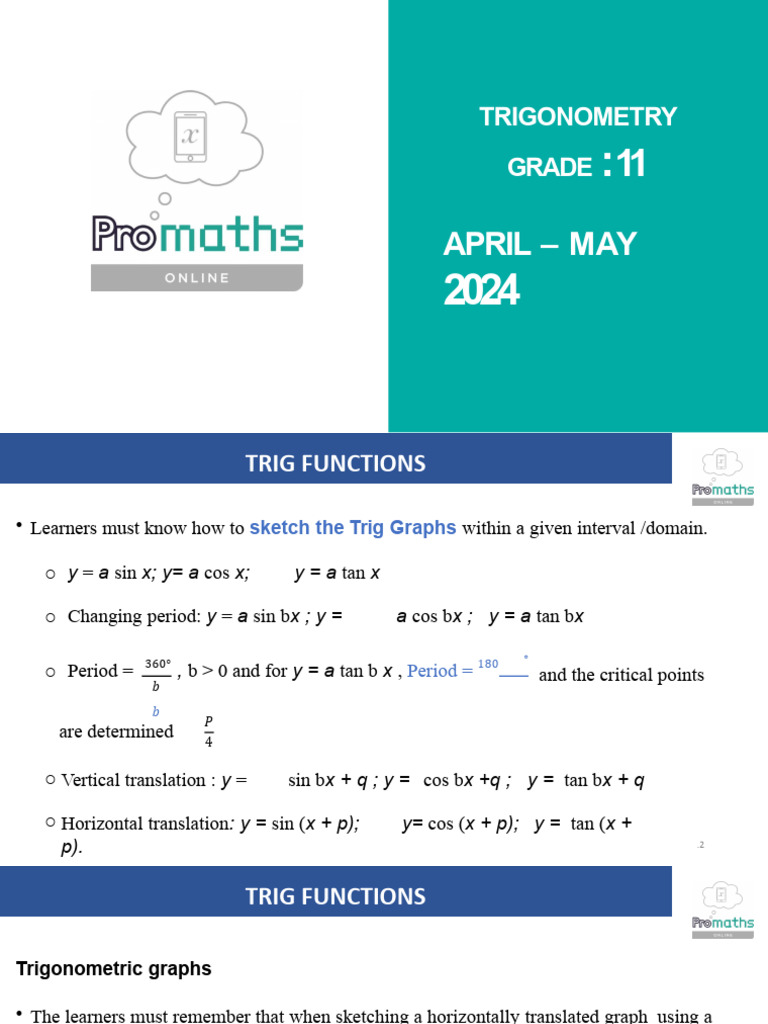 Grade 11 Trig Functions | PDF | Trigonometric Functions | Trigonometry