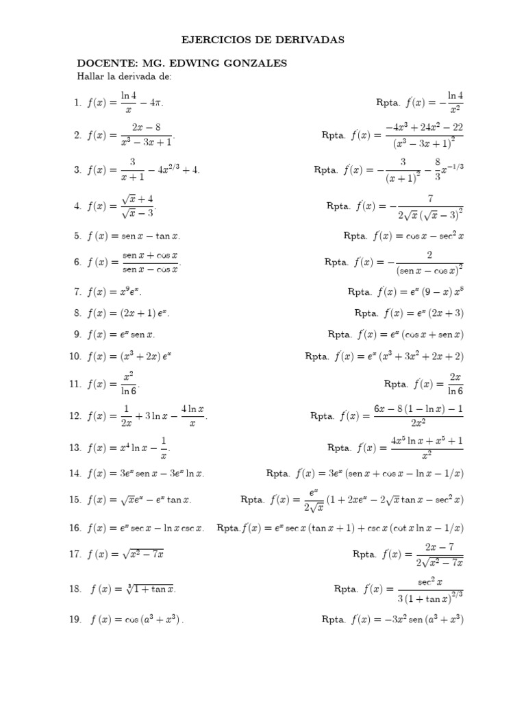 Ejercicios DERIVADA | PDF | Teaching Methods & Materials