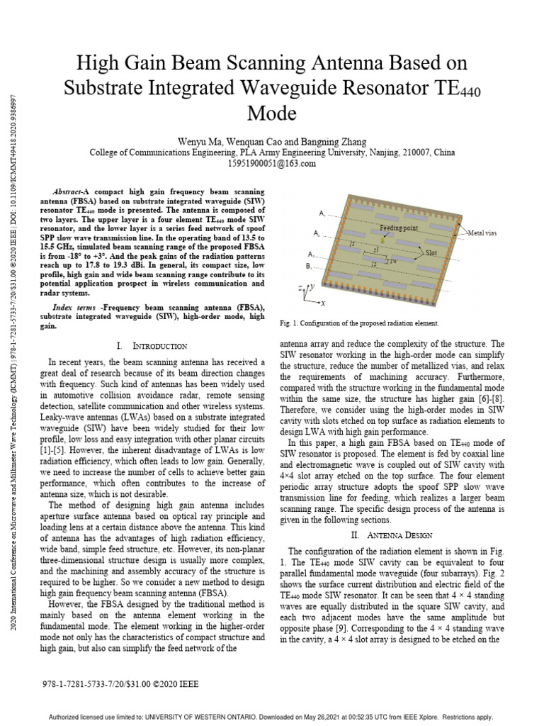 High Gain Beam Scanning Antenna Based On Siw Resonator Te440 Mode | PDF ...