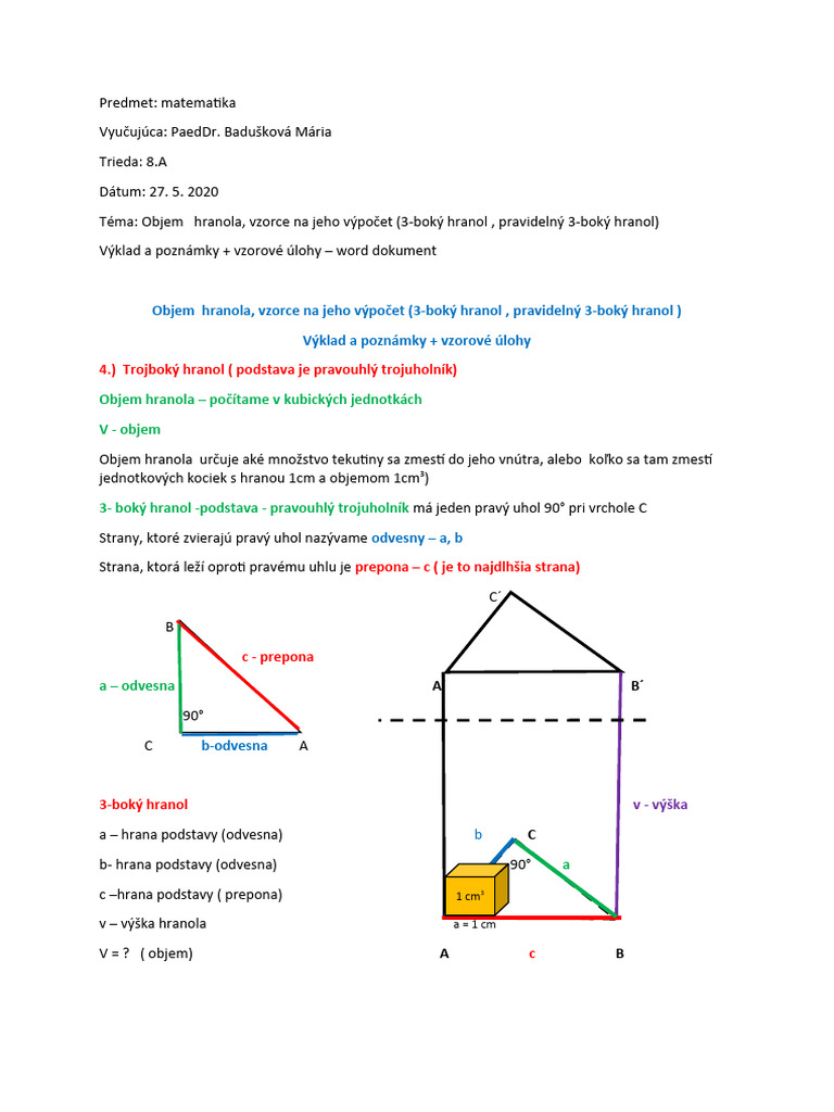8 R M 27 5 Objem Hranola, Vzorce Na Jeho Výpočet (3-Bok HR, Prav 3-Bok ...
