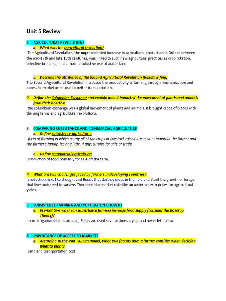 Unit 5 Agriculture Review | PDF | Agriculture | Genetic Engineering