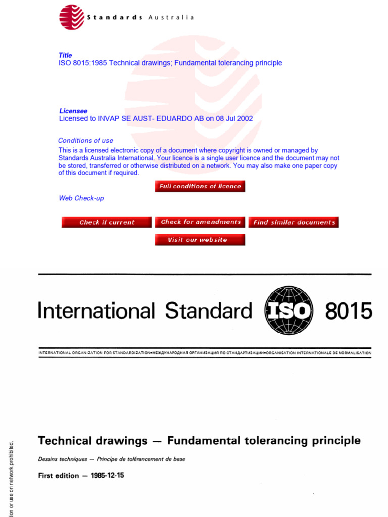 ISO 8015-1985 Technical Drawings Fundamental Tolerancing Principle ...