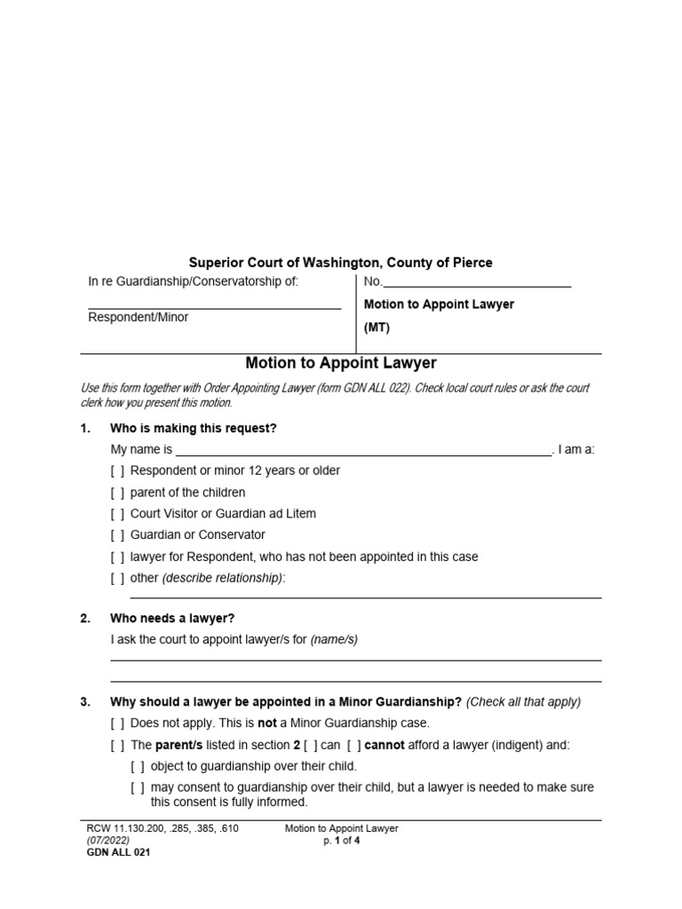Motion to Appoint Lawyer in Guardianship | PDF | Legal Guardian ...