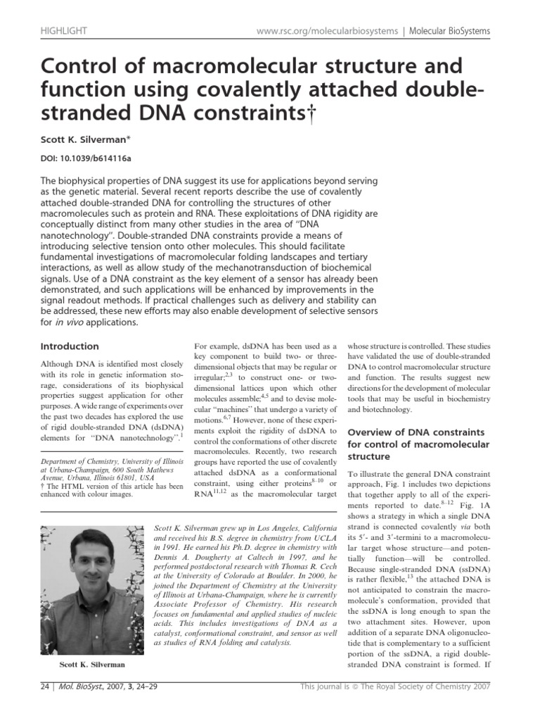 Scott K. Silverman - Control of Macromolecular Structure and Function Using Covalently Attached ...
