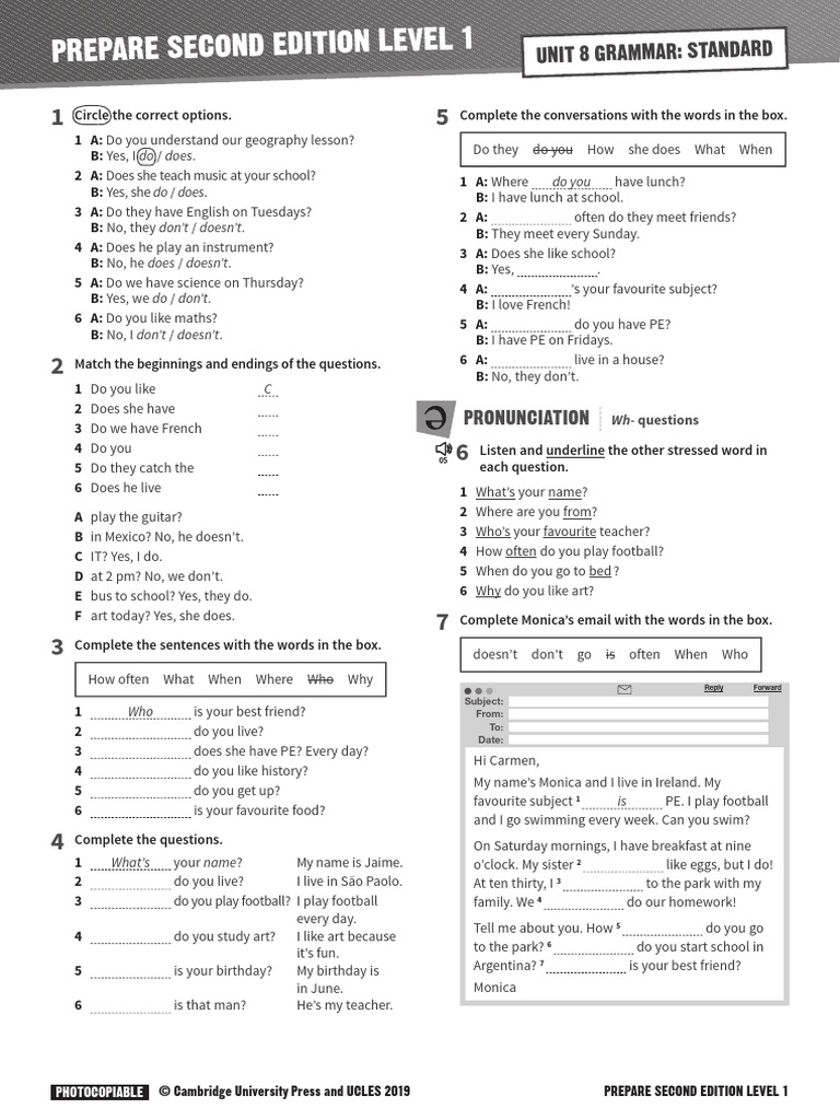 PREPARE 1 Grammar Standard Unit 08 | PDF | Linguistics