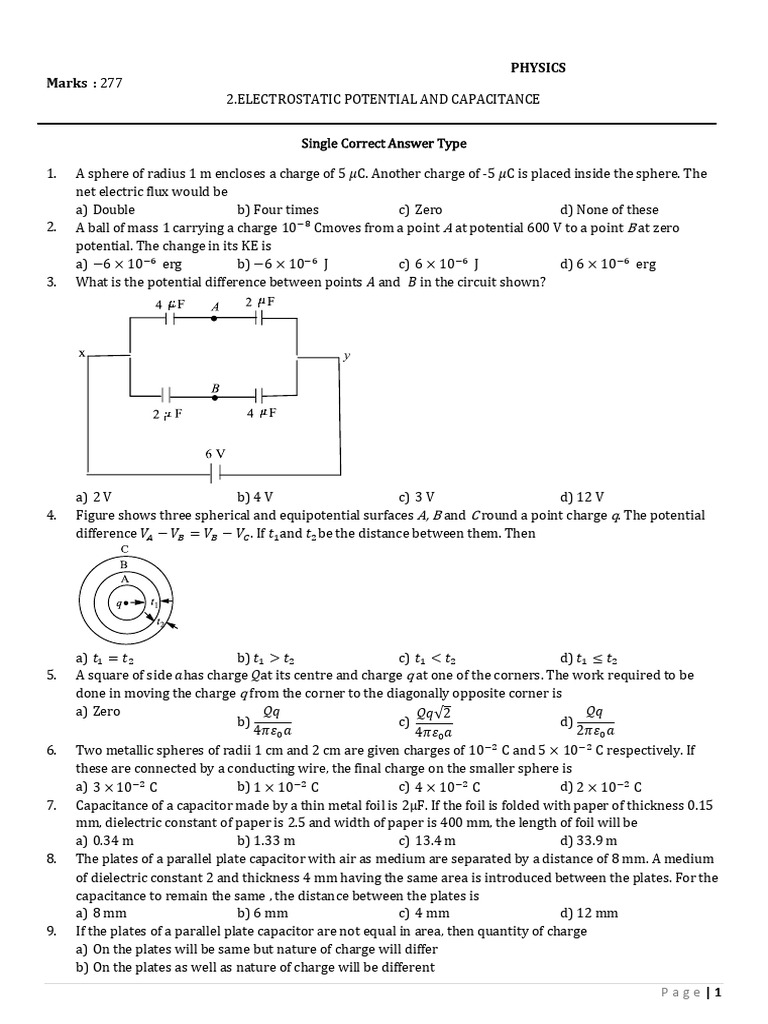Electrostatic Potential and Capacitance | PDF | Capacitance | Sphere