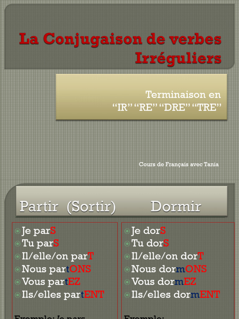 La Conjugaison de Verbes Irréguliers | PDF | Linguistique | Unités ...