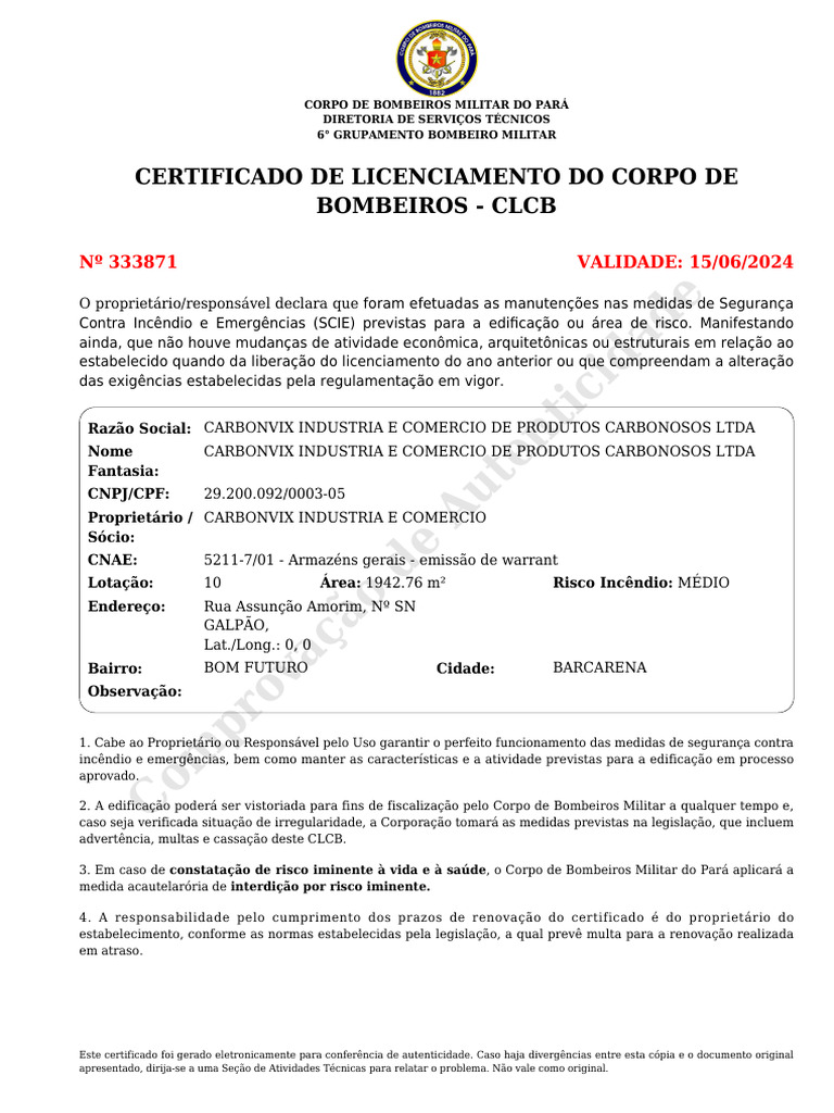 Certificado de Licenciamento CLCB | PDF