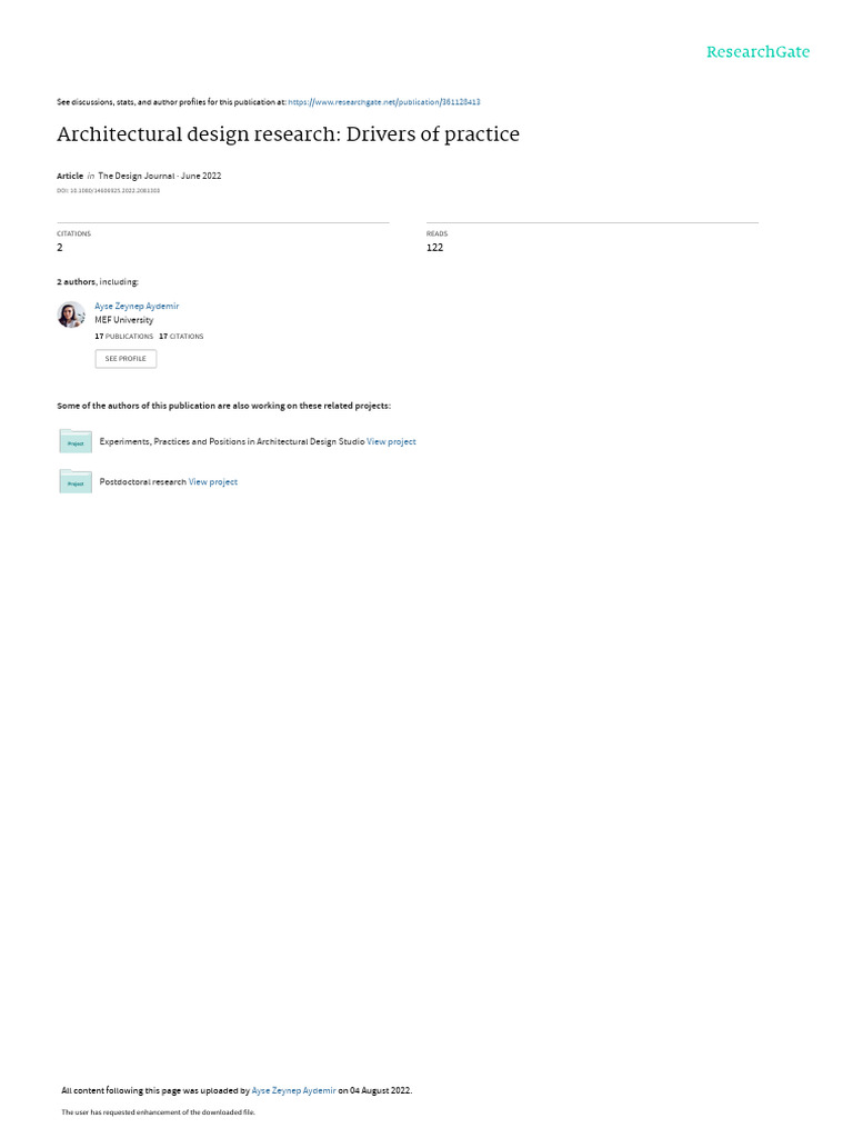 Architectural Design Research: Drivers of Practice: The Design Journal ...