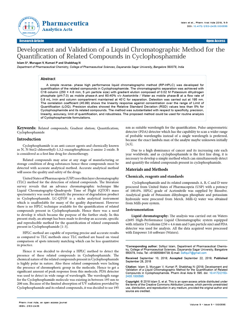 Development and Validation of A Liquid Chromatographic Method For The Quantification of Related ...
