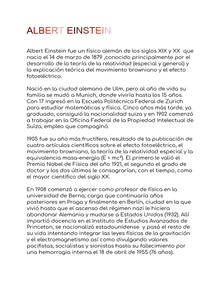 Vida y descubrimientos de Einstein | PDF | Relatividad general | Fotón