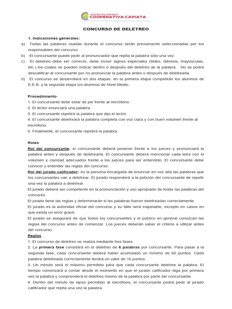 Reglas y Etapas del Concurso de Deletreo | PDF