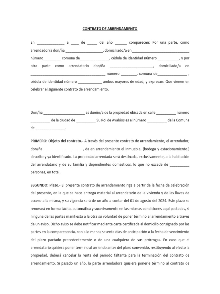 FORMATO DE CONTRATO DE ARRIENDOs | PDF | Condominio | Propiedad