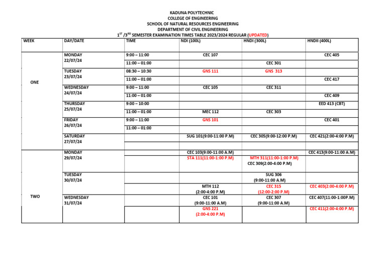 Updated 1st & 3rd Semester 2023-2024 Session Time Table Regular | PDF