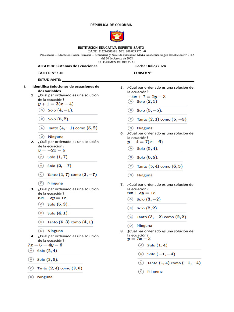 Taller 91-Iii-Algebra-2024 | PDF | Crema | Mantequilla