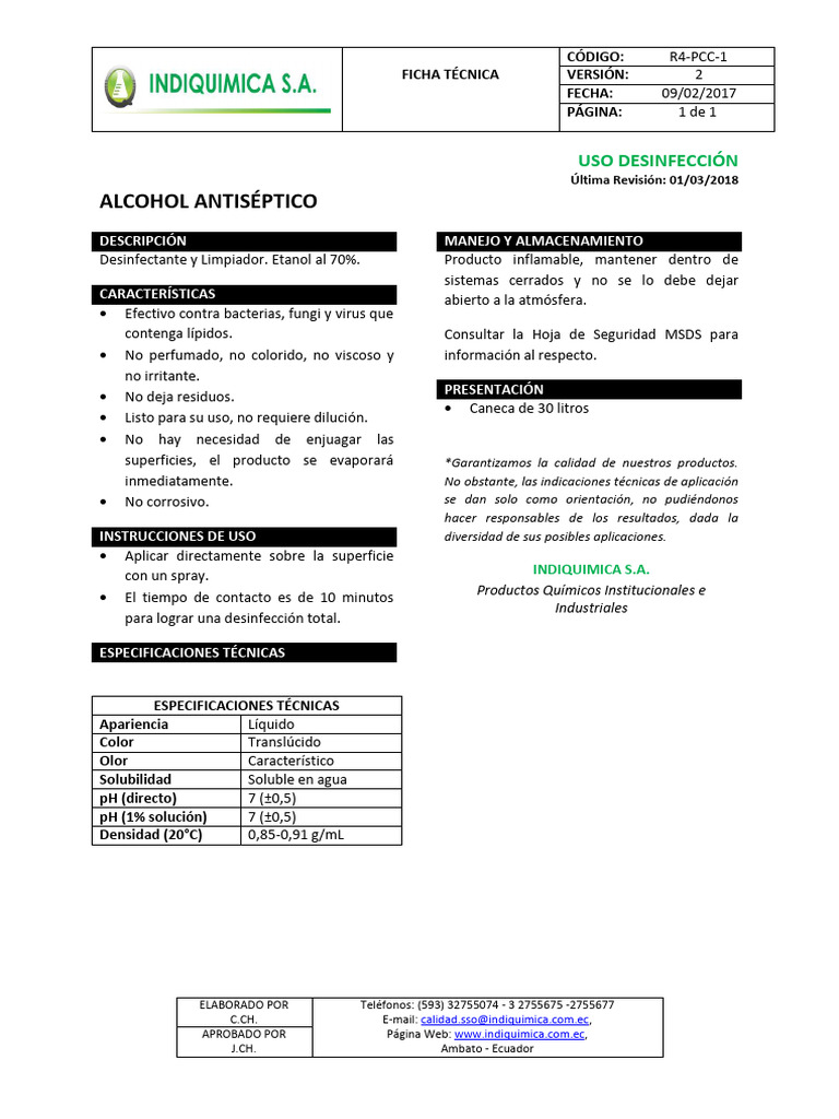 FT Alcohol Antiseptico | PDF | Etanol | Sustancias químicas