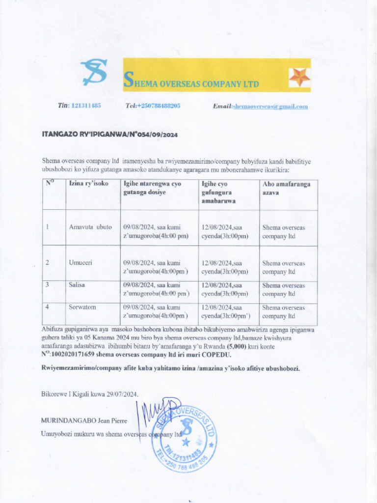 Shema Oveerseas Company LTD Tender Announcement101 | PDF