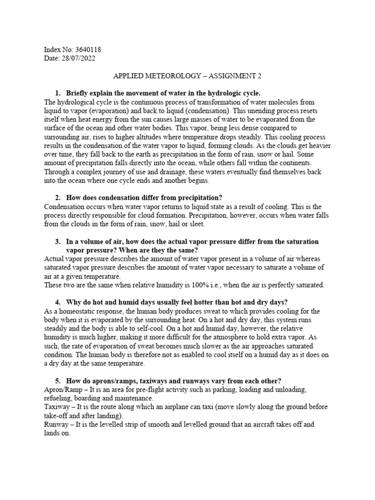 Meteorology Assignment 2 | PDF | Water Vapor | Water