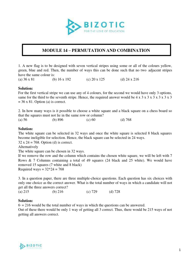 Module 14 - Permutation and Combination Trainer Handout | PDF | Line ...