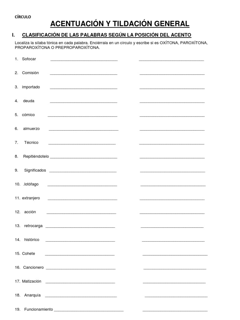 Ejercicios de Tildacion Generalcirculo | Word | Semiotics