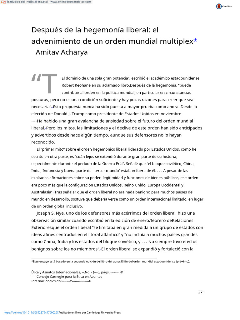 Español After Liberal Hegemony | PDF | Los Estados Unidos | Gobierno ...