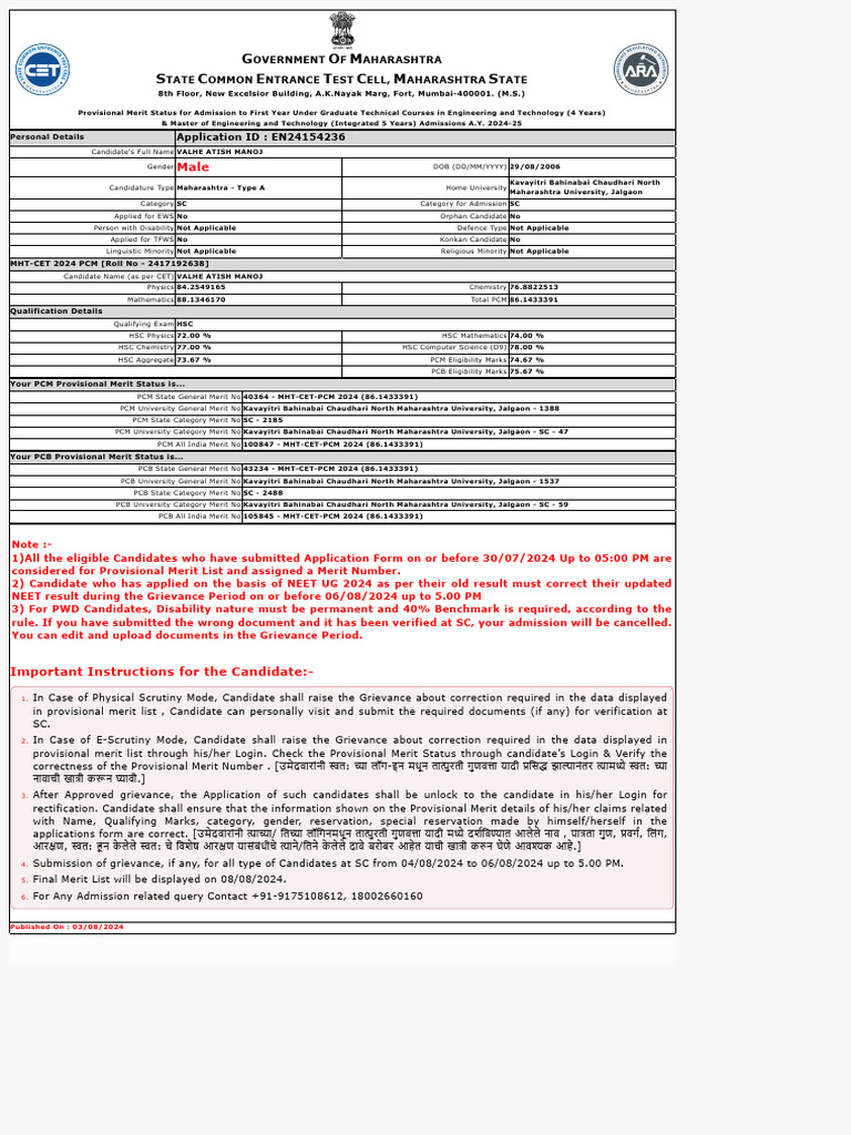 State Common Entrance Test Cell, Government of Maharashtra | PDF ...