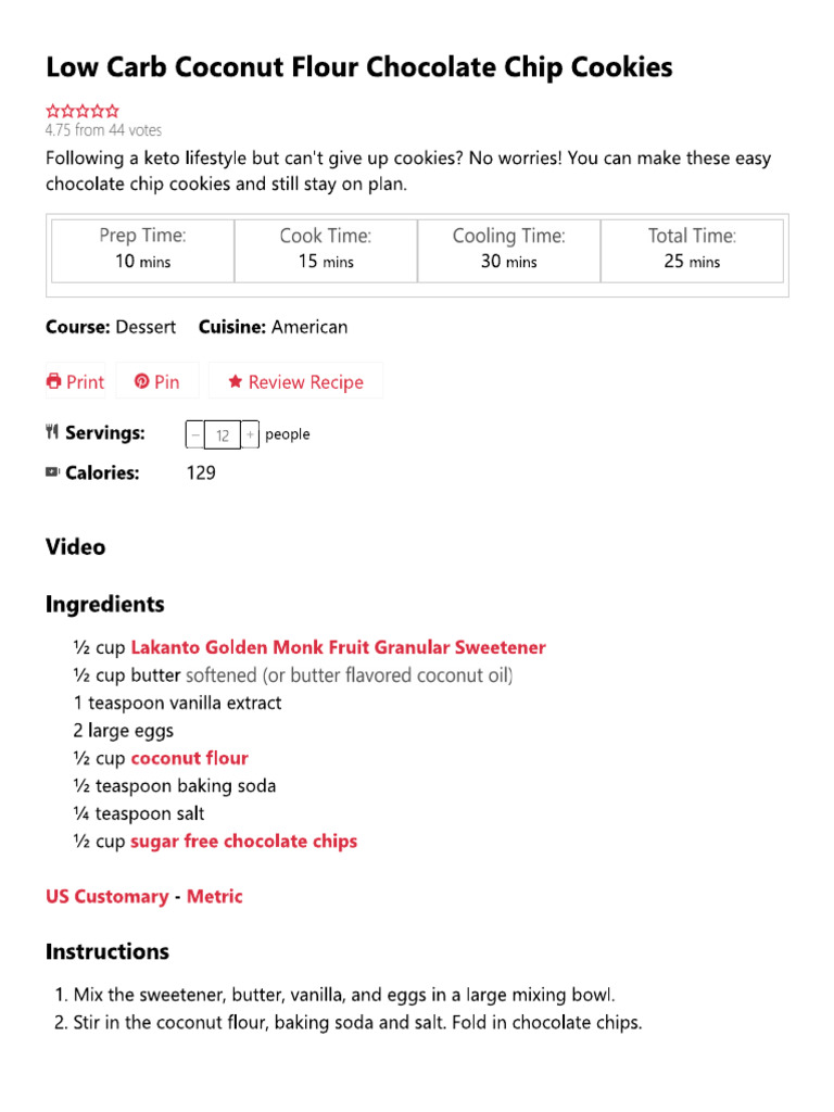 Coconut Flour Chocklate Chip Cookies | PDF