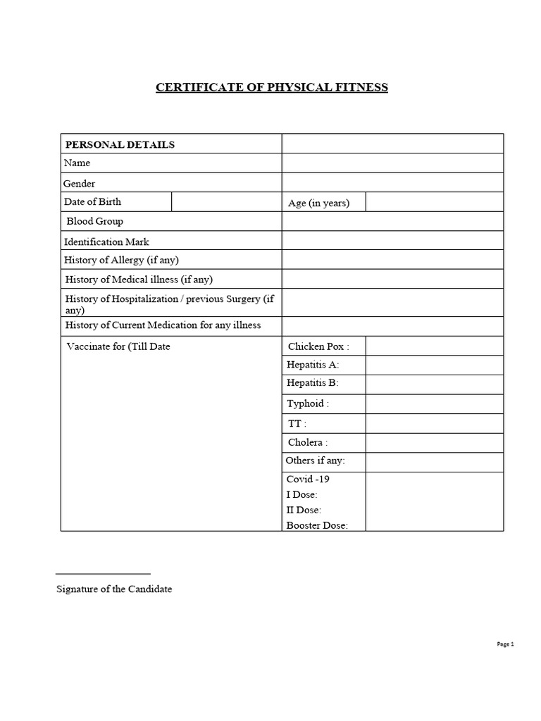 Physical Fitness Certificate 2024-25 | PDF | Immunology | Diseases And ...